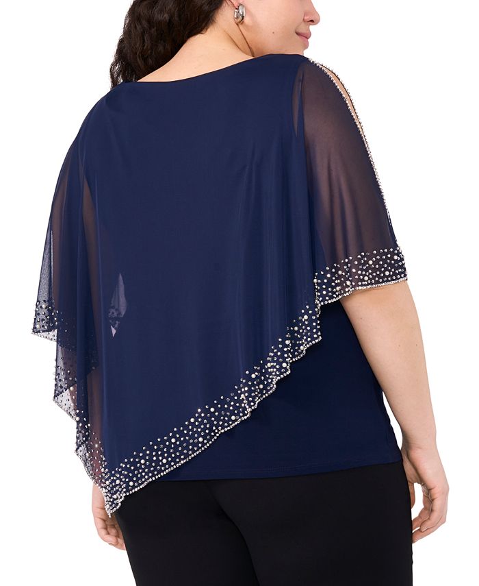 MSK Plus Size Embellished Asymmetric Cape Overlay Top - Macy's