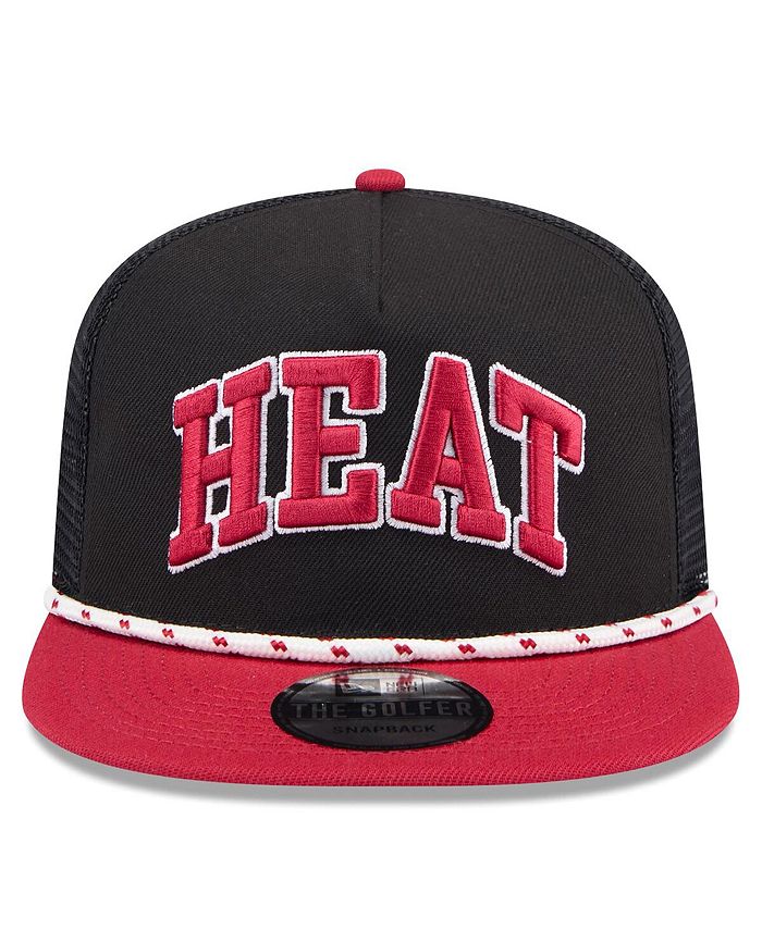 New Era Men's Black/Red Miami Heat Throwback Team Arch Golfer Snapback ...