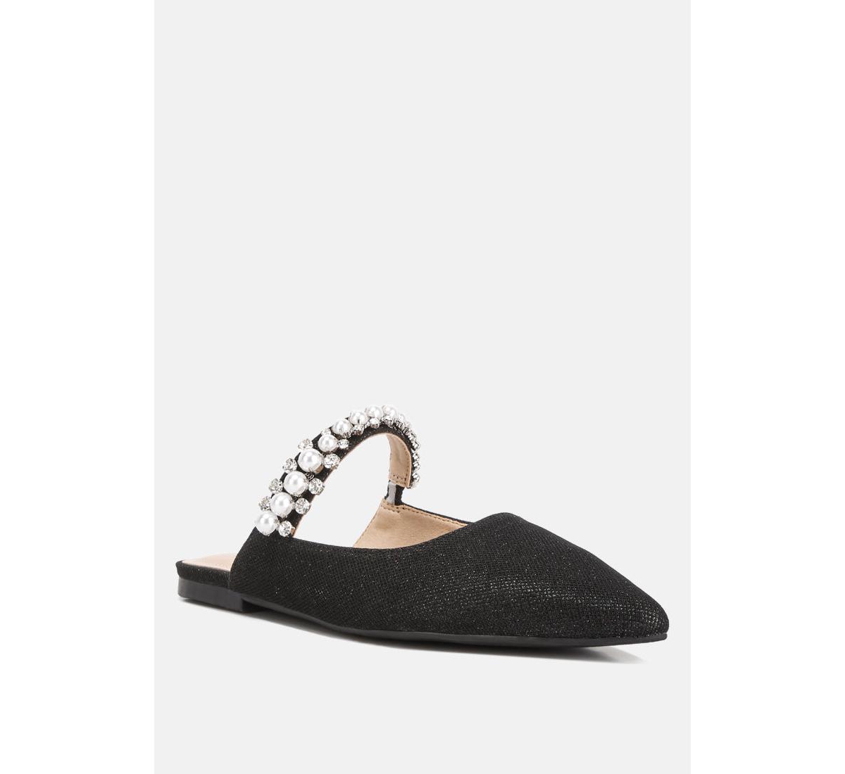 Click here for Geode Pearl Embellished Slip On Mules - Black prices