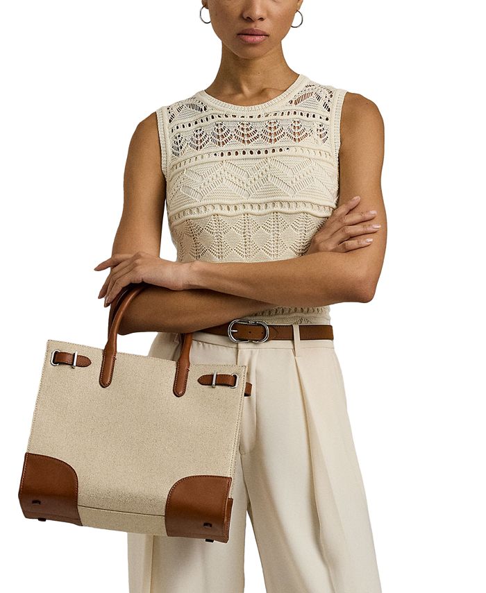 Lauren Ralph Lauren Metallic Canvas Medium Devyn Tote Bag - Macy's