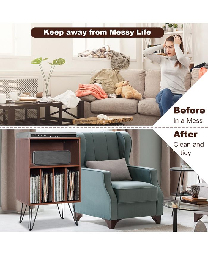 Slickblue Freestanding Record Player Stand Record Storage Cabinet with ...