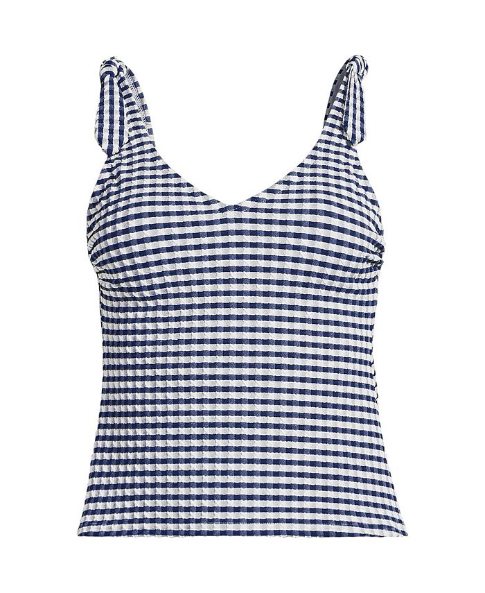 Lands' End Plus Size Gingham V-Neck Shoulder Tie Tankini Swimsuit Top ...