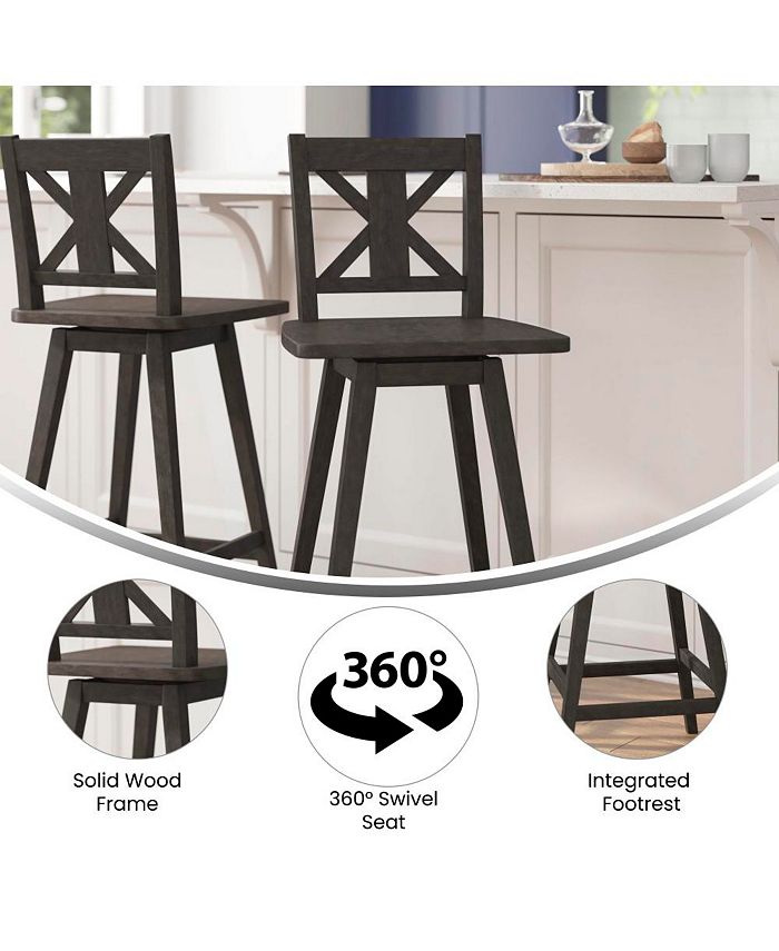 EMMA+OLIVER Luther Wooden Modern Farmhouse Swivel Dining Stool With ...