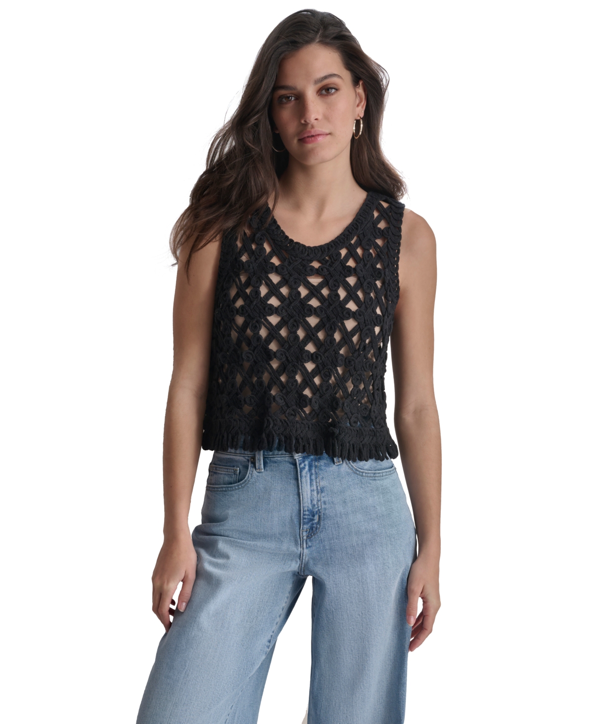Click here for Dkny Jeans Womens Crochet Scoop-Neck Cotton Top -... prices