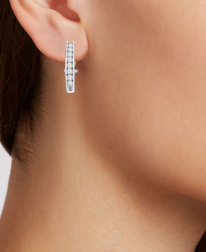 Macy's Diamond J Hoop Earrings (1 ct. t.w.) in 10k White or Yellow Gold ...