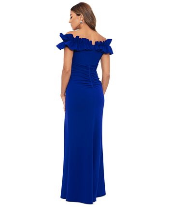 XSCAPE Ruffled Ruched Scuba Fit & Flare Gown - Macy's