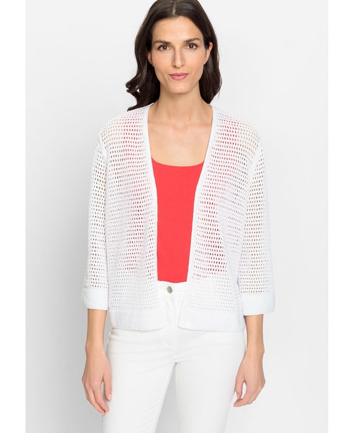 Olsen Women's Linen Blend 3/4 Sleeve Open Knit Cardigan - Macy's