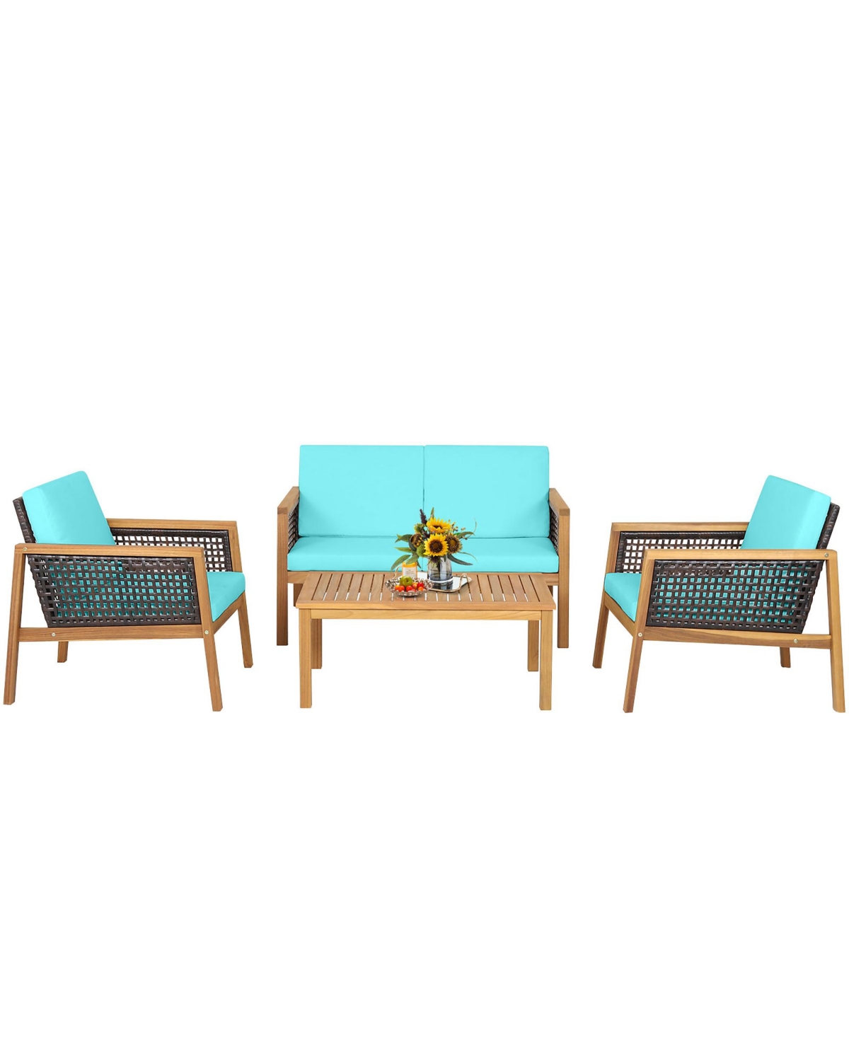 Click here for Gymax 4PCS Patio Acacia Wood Furniture Set Pe Ratt... prices