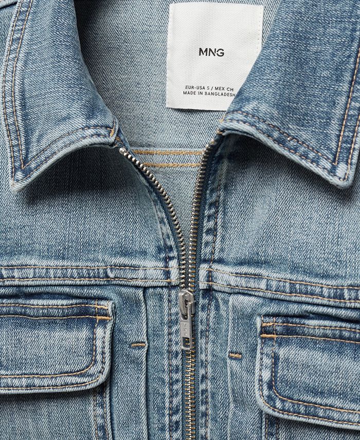 MANGO Women's Denim Crop Zip Jacket - Macy's