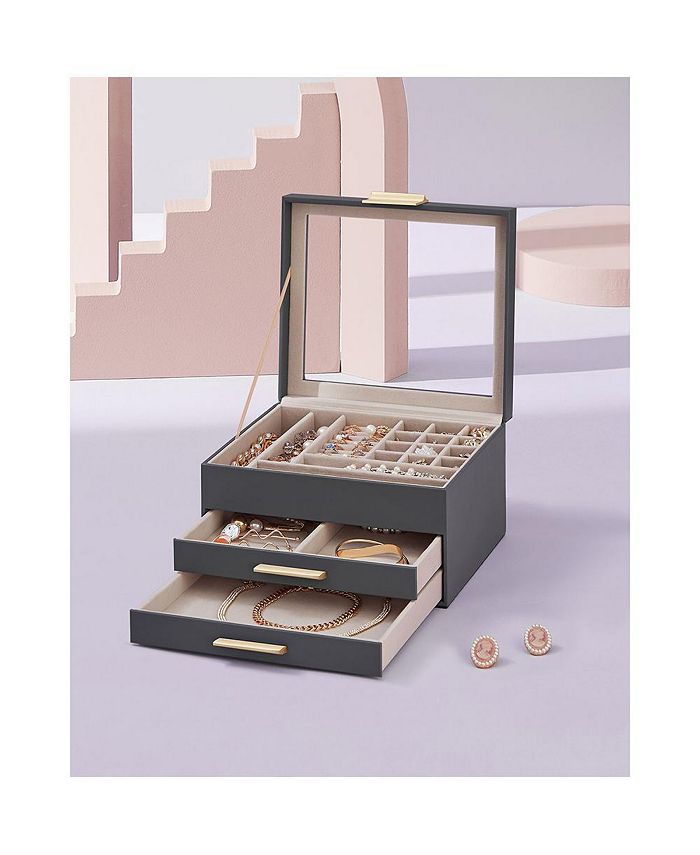 Slickblue Jewelry Box With Glass Lid, Multi-layer Jewelry Organizer ...