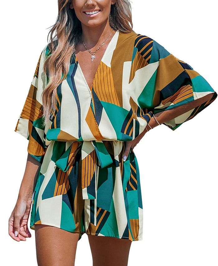 CUPSHE Women's Abstract Geo Dolman Straight Leg Romper - Macy's