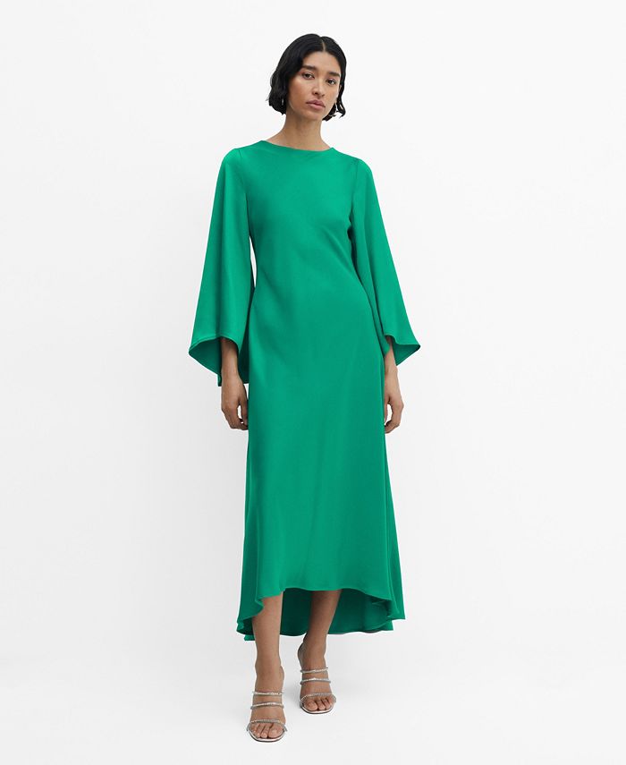 MANGO Women's Flared-Sleeve Satin Dress - Macy's