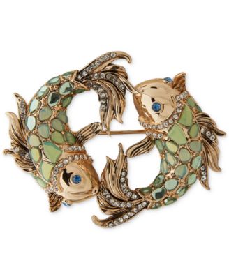 Anne Klein Gold-Tone Green Multi Double Fish Pin - Macy's