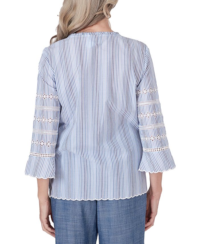 Alfred Dunner Petite Button-Down Embroidered Scalloped Top - Macy's