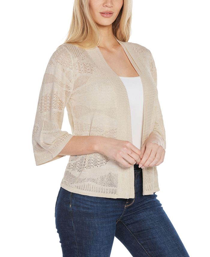 Belldini Women's Metallic Pointelle Stitch Cardigan - Macy's