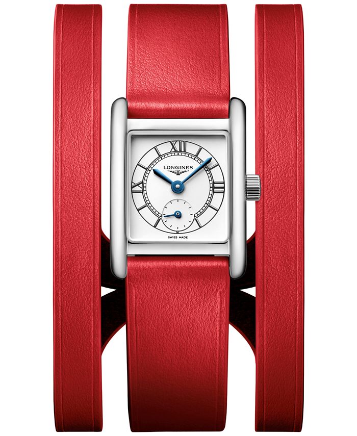 Longines Women's Swiss Mini Dolcevita Red Three-Row Leather Strap Watch ...