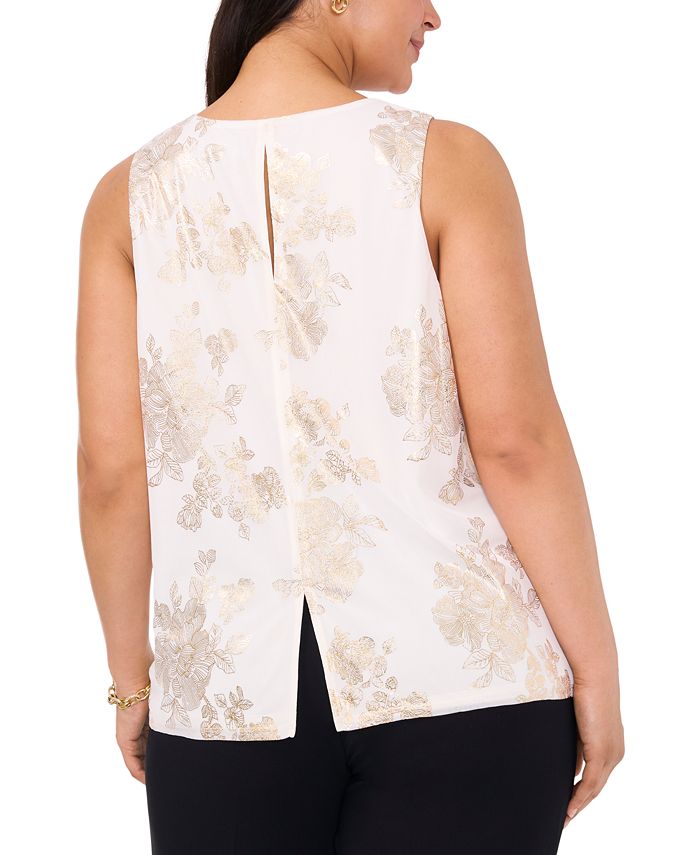 MSK Plus Size Metallic-Print Keyhole-Back Top - Macy's