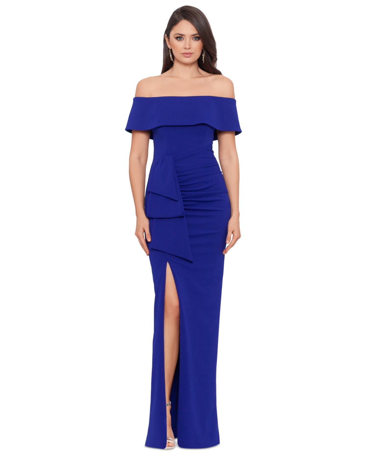 Click here for Xscape Off-The-Shoulder Gown - Marine prices