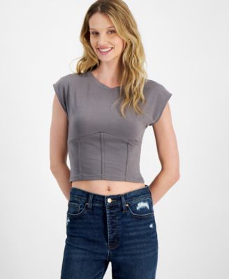 Madden Girl Juniors' Corset Drop-Shoulder Top - Macy's