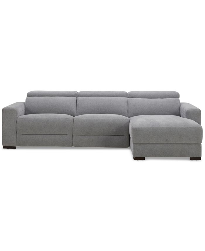 Furniture Nevio 3-Pc. Fabric Power Headrest Sectional and Chaise with 1 ...