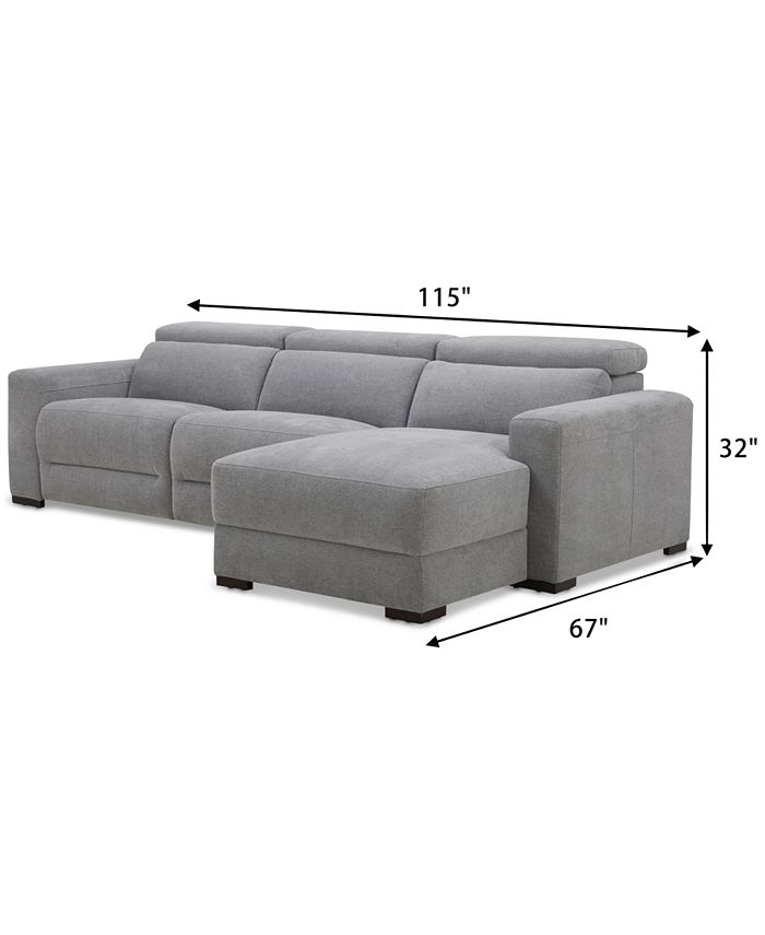 Furniture Nevio 3-Pc. Fabric Power Headrest Sectional and Chaise with 1 ...