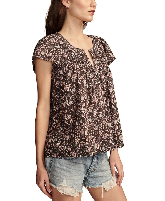 Lucky Brand Women's Cotton Smocked Flutter-Sleeve Top - Macy's