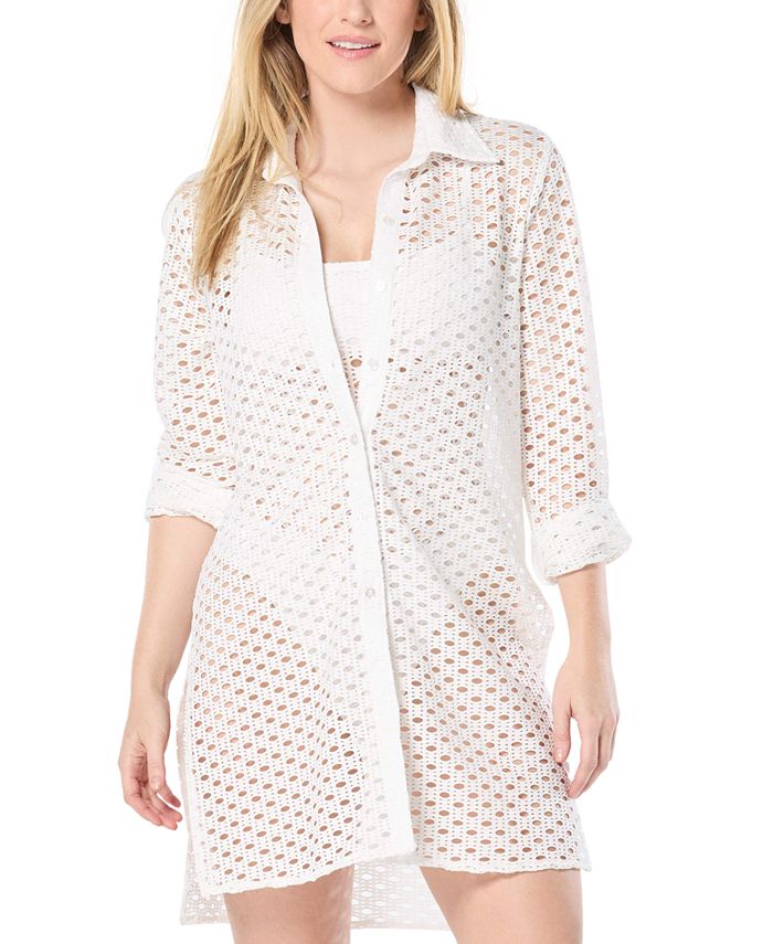 Carmen Marc Valvo Women's Crochet Tunic Swim Cover-Up - Macy's
