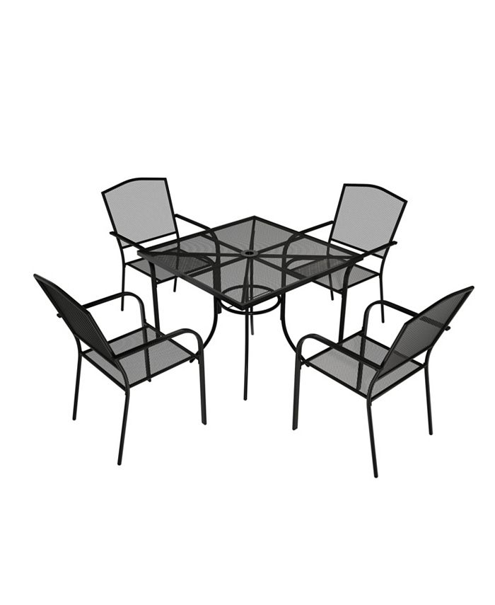 Mondawe 5-Piece Steel Mesh Square Table And Chair Set With 4 Pcs Steel ...