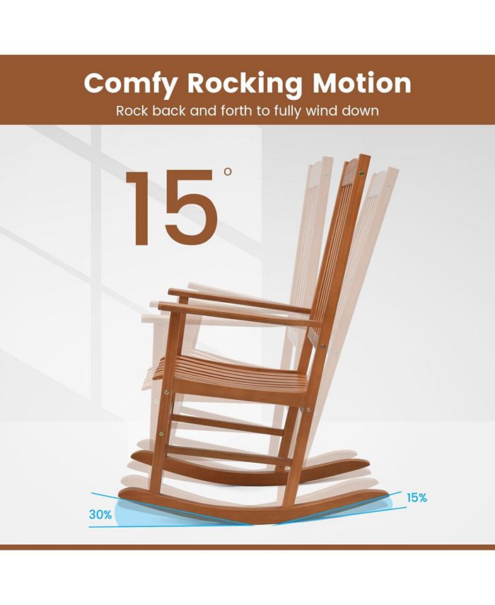 SUGIFT Eucalyptus Wood Rocker Chair with Stable and Safe Rocking Base ...