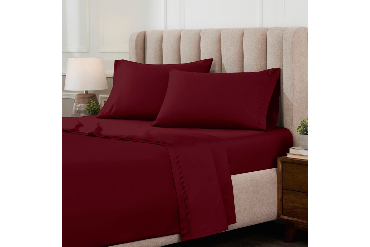 Superior 1000-tc Egyptian Cotton Solid Deep Pocket Sheet Set  Queen Size - Burgundy