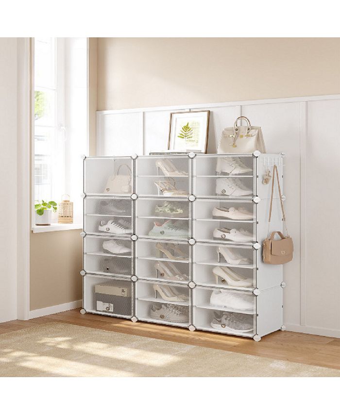 Slickblue Interlocking Shoe Rack, Cubes Shoe Organizer with Doors ...