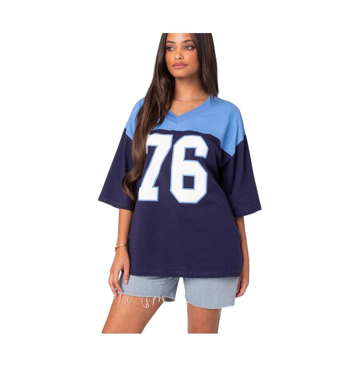 Click here for Edikted Womens 76 Oversized T-Shirt - Navy prices