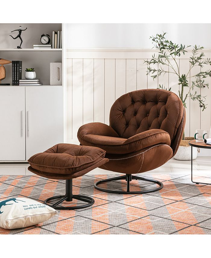 Simplie Fun Accent Chair TV Chair Living Room Chair With Ottoman-Brown ...