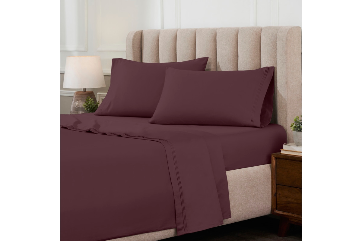 Superior 1000-tc Egyptian Cotton Solid Deep Pocket Sheet Set  Queen Size - Plum