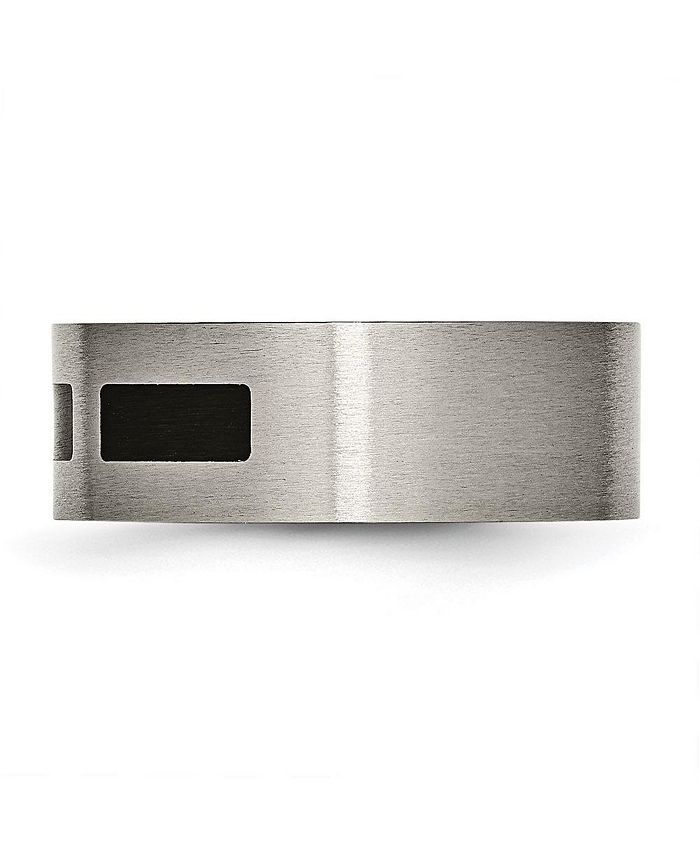 Chisel Titanium Brushed with Black Rubber Flat Wedding Band Ring - Macy's