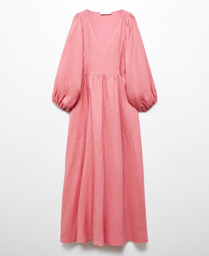 MANGO Women's Ramie Puff Sleeve Dress - Macy's