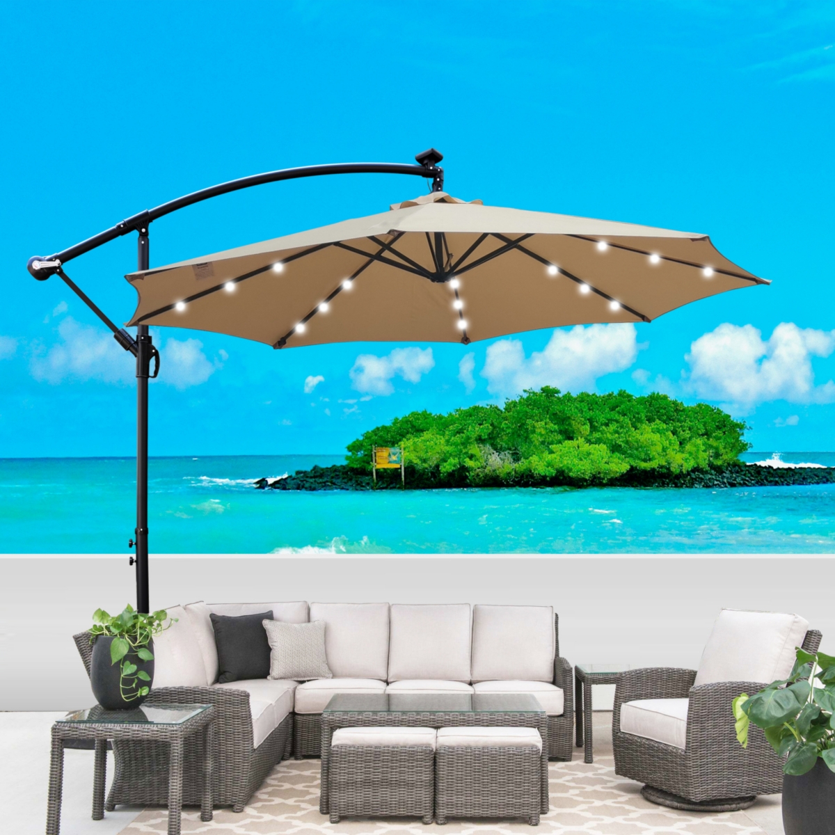 Click here for 10FT Solar-Powered Led Outdoor Patio Umbrella - Wa... prices