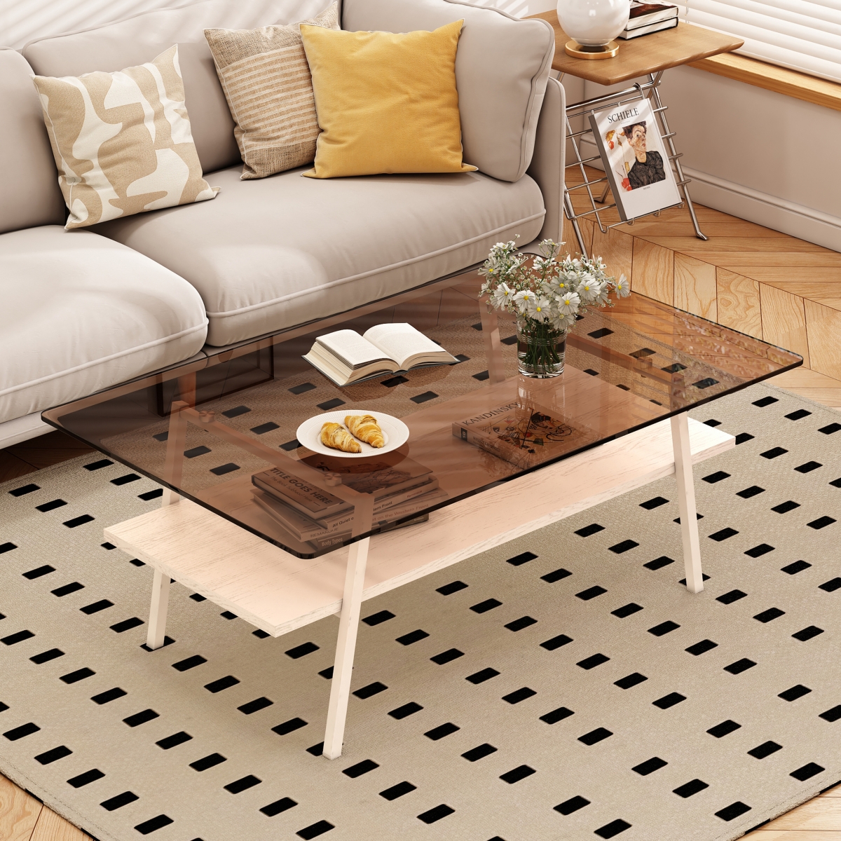 Click here for Streamdale Modern Brown Glass Coffee Table - Brown prices