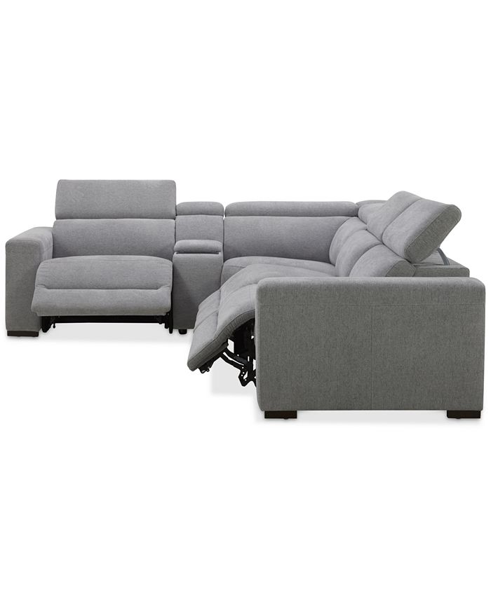 Furniture Nevio 5-Pc. Fabric Power Headrest L-Shape Sectional and ...
