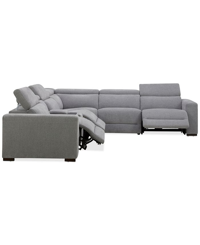 Furniture Nevio 6-Pc. Fabric Power Headrest Sectional with Console and ...