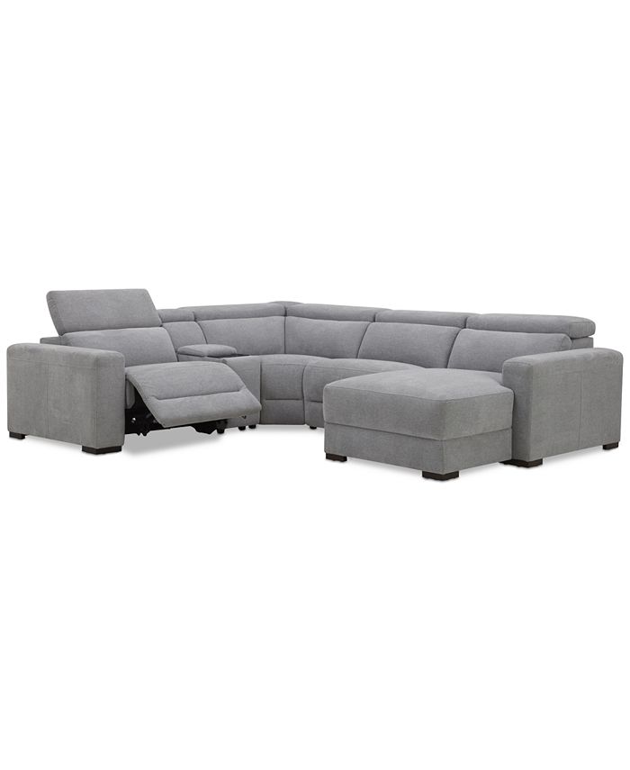 Furniture Nevio 5-Pc. Fabric Power Headrest Sectional and Chaise with 1 ...