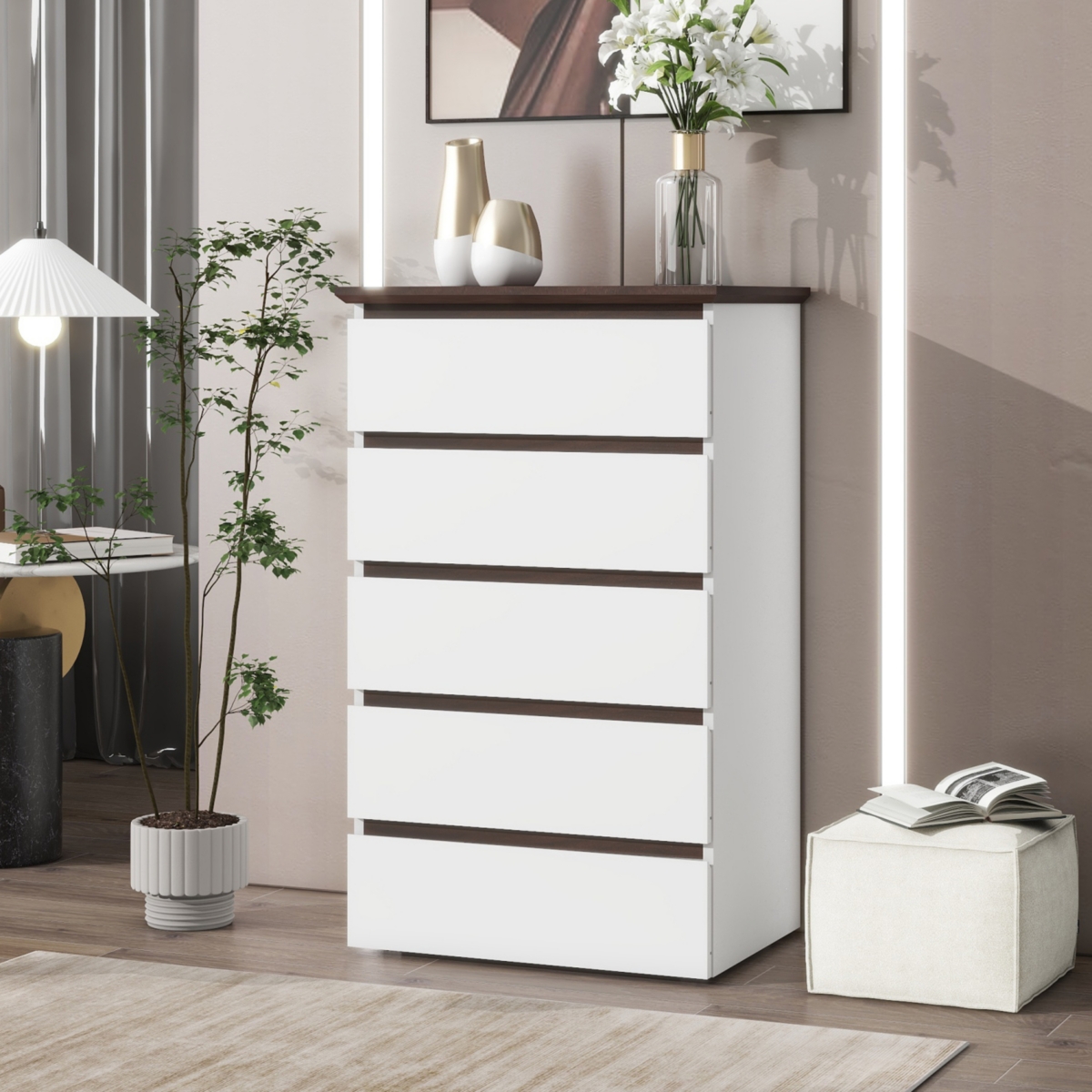Click here for Streamdale Furniture 5 Drawer Tall White Dresser -... prices