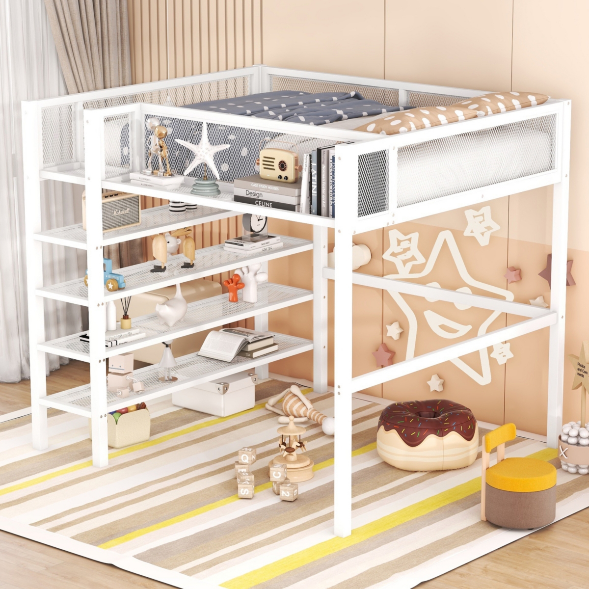 Click here for Simplie Fun Full Size Metal Loft Bed With 4-Tier S... prices