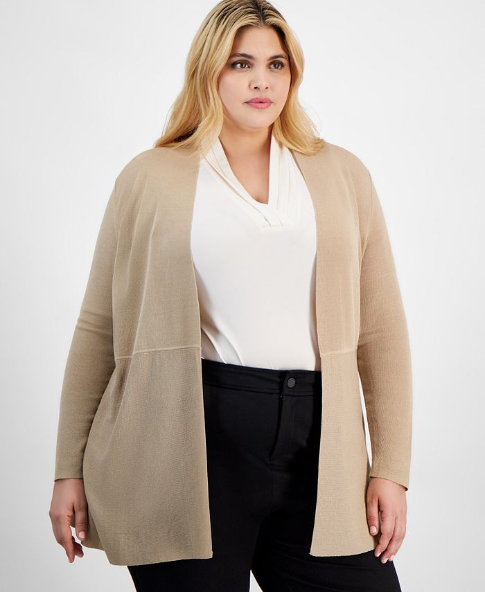 Anne Klein Plus Size Monterey Open-Front Cardigan - Macy's