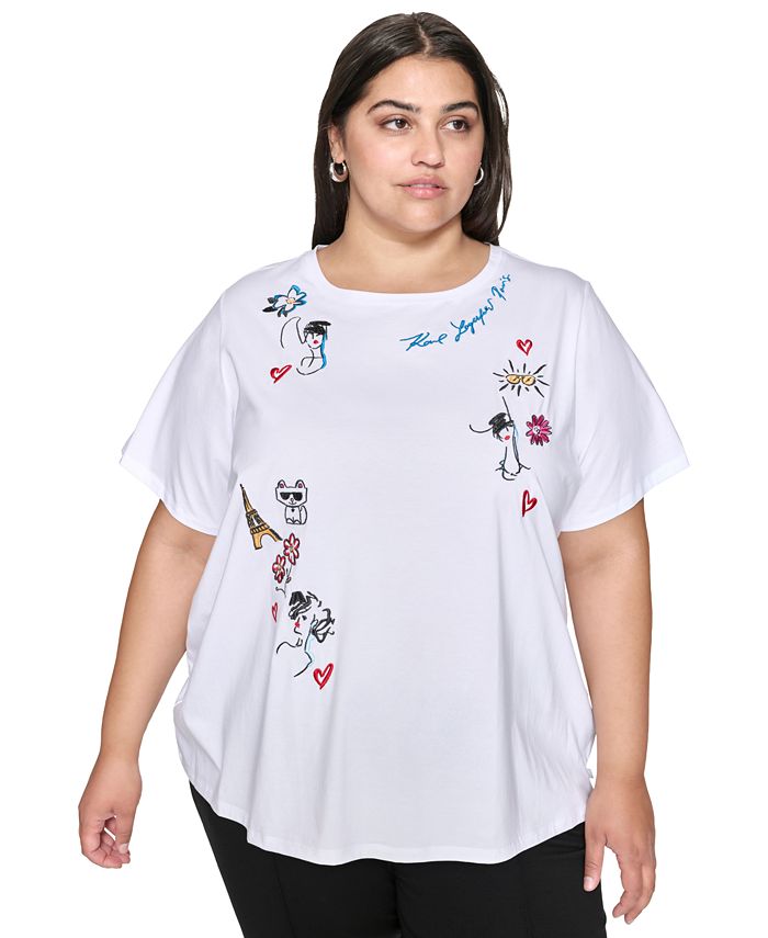KARL LAGERFELD PARIS Plus Size Embroidered T-Shirt, Created for Macy's ...