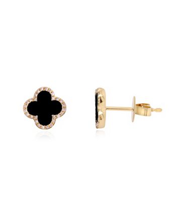 The Lovery Onyx Diamond Clover Stud Earrings - Macy's