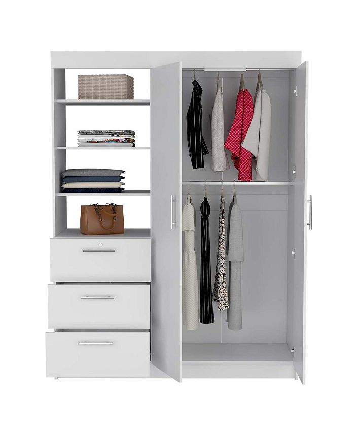 Simplie Fun Kenya 3 Drawers Armoire, Double Door, 3-Tier Shelf - Macy's
