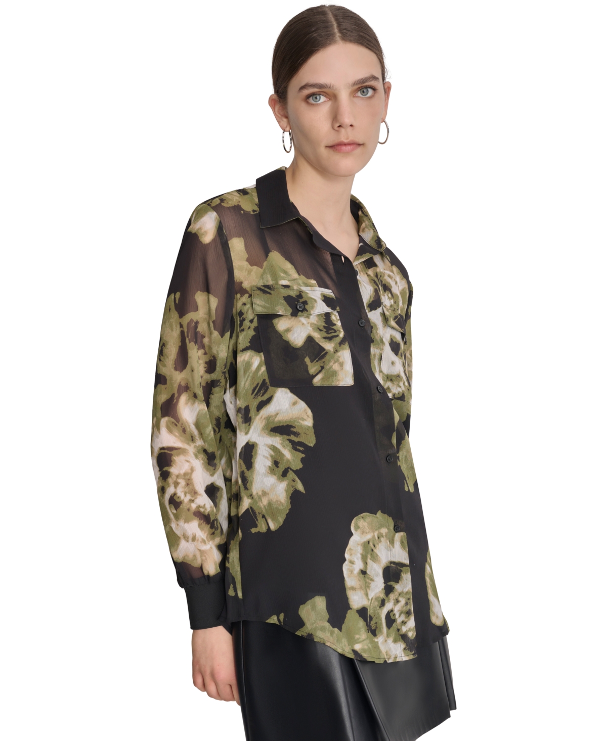 Click here for Dkny Womens Printed Button-Front Long-Sleeve Shirt... prices