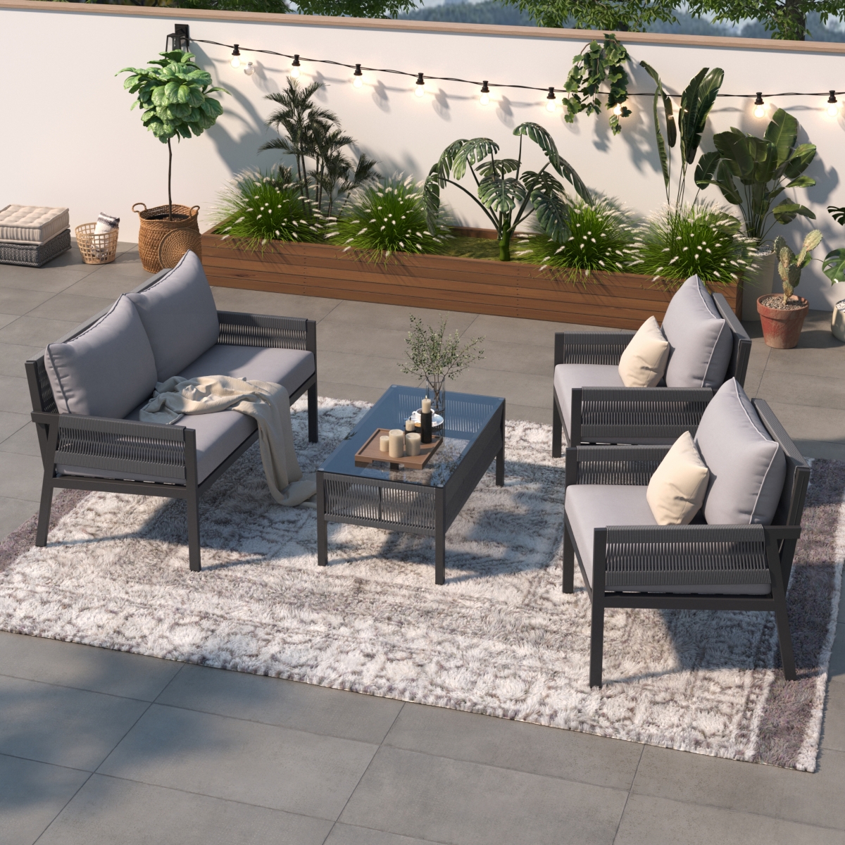 Click here for Streamdale 4-Piece Grey Patio Furniture Set with C... prices