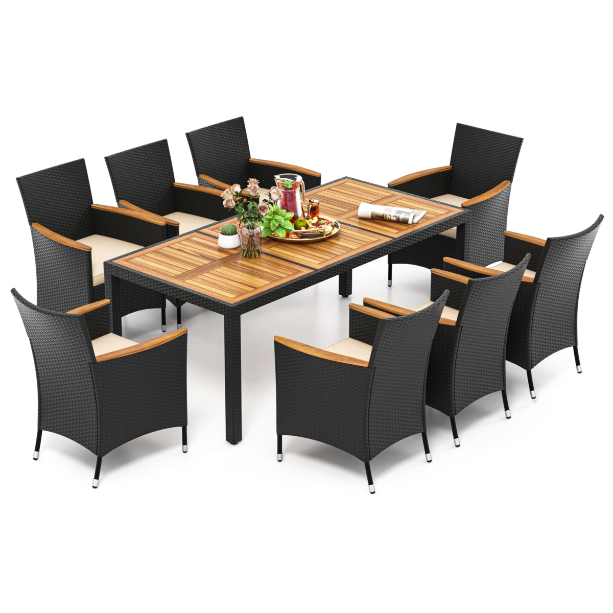 Click here for 9 Pcs Outdoor Dining Set with Acacia Wood Tabletop... prices